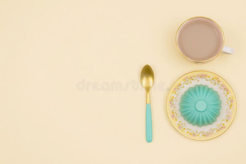 Retro Dessert with Tea Minimal Styling Stock Illustration ...