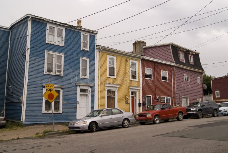 Jelly Bean Row Houses, St. John's Stock Image - Image of city, yellow ...