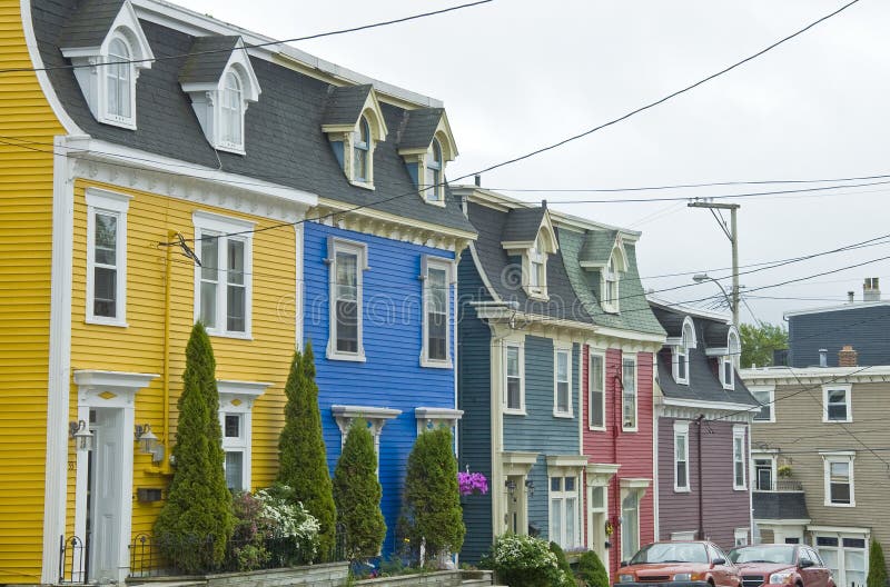 Jelly Bean Row Houses, St. John S Stock Image - Image of blue ...