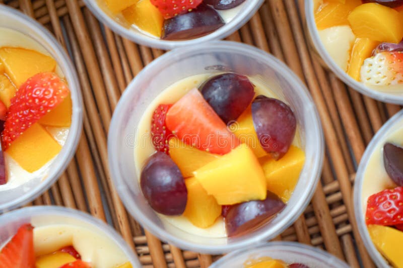 Jelly Custard Pudding with Fresh Fruits Stock Photo - Image of ...