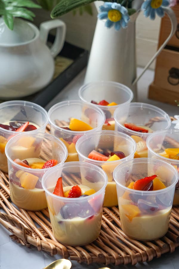 Jelly Custard Pudding with Fresh Fruits Stock Photo - Image of ...