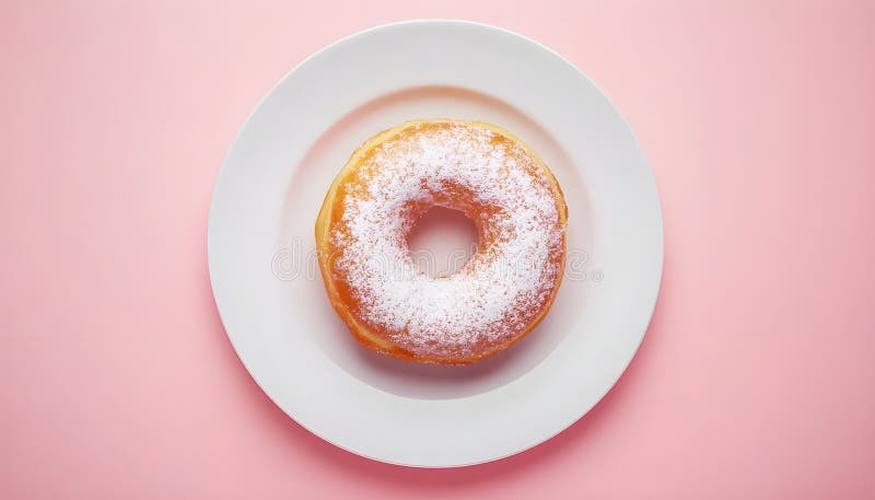 Jelly Filled Donut with Powdered Sugar on a Ceramic Plate. Top View ...