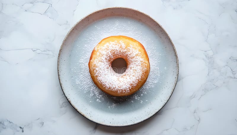 Jelly Filled Donut with Powdered Sugar on a Ceramic Plate. Top View ...