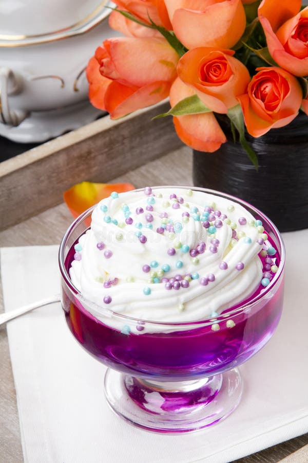 Jelly with Whipped Cream and Candy Topping Stock Photo - Image of ...