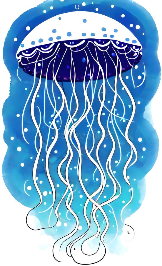 A Jellyfish with a Blue Background and Bubbles on it S Head, Floating ...