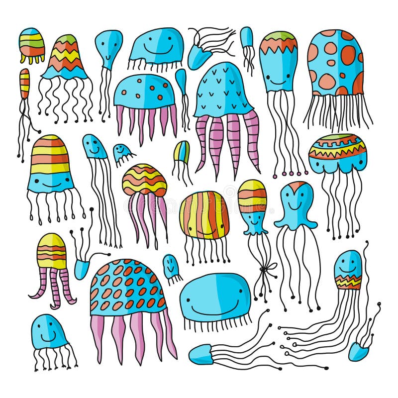 Jellyfish Collection, Beautiful Swimming Sea or Ocean Creatures Set ...