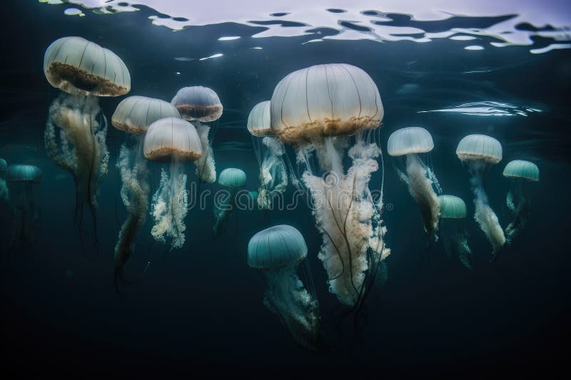 A School of Jellyfish Swimming in Unison Stock Illustration ...