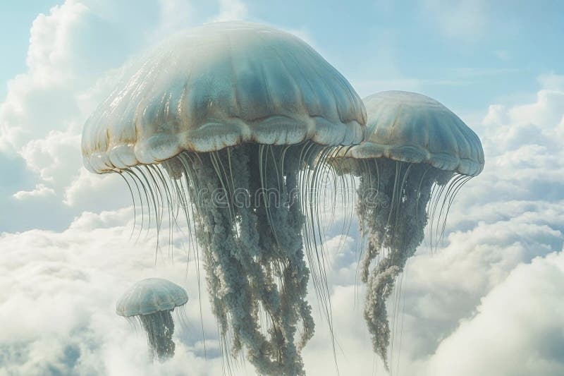 Jellyfish Floating among Clouds in a Surreal Sky Stock Photo - Image of jelly, giant: 368817996