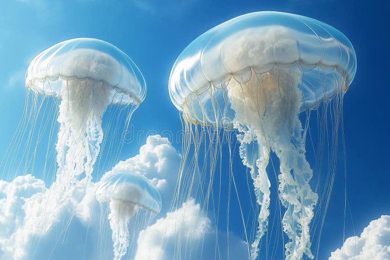 Jellyfish Floating among Clouds in a Surreal Sky Stock Photo - Image of aerial, nature: 366281628
