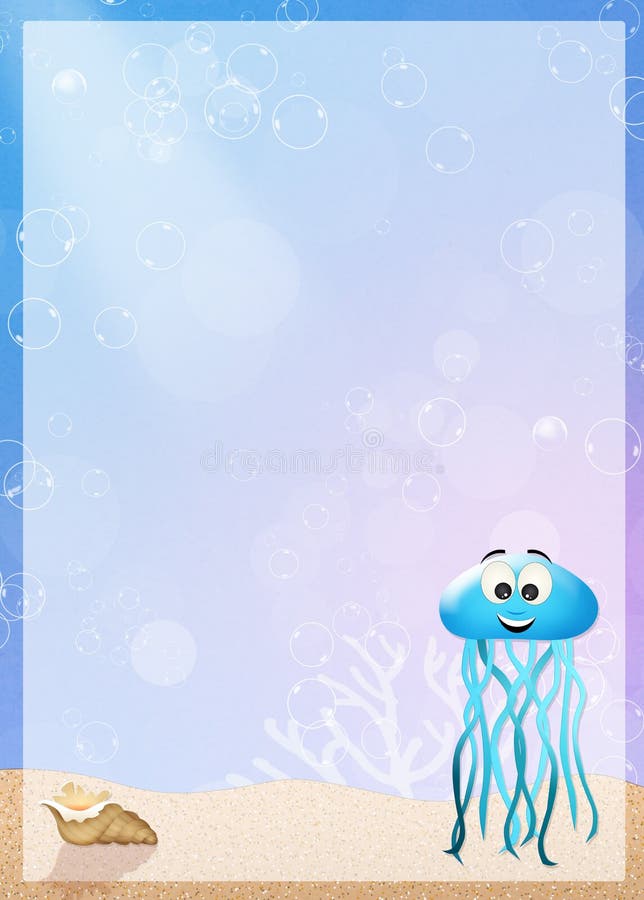 Jellyfish with frame stock illustration. Illustration of cartoon - 71882952
