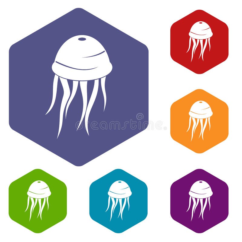Jellyfish Icons Set Hexagon Stock Vector - Illustration of animals ...