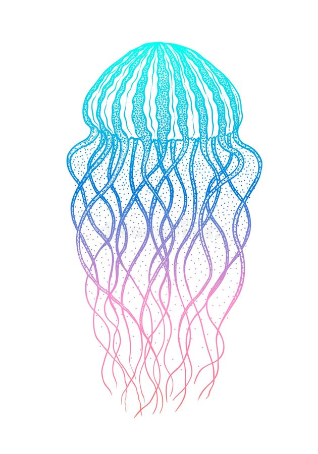 Jellyfish in Line Art Style. Vector Illustration. Design for Coloring ...