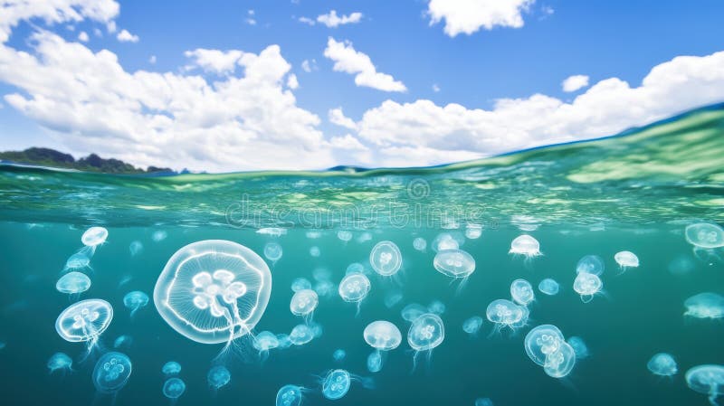 Jellyfish Moving Gracefully in Clear Ocean Water Stock Illustration ...