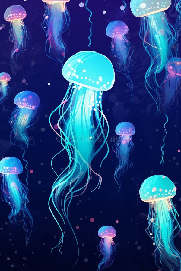 Jellyfish Pattern Blue Colors Stock Illustration - Illustration of ...
