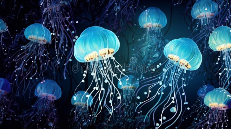 Jellyfish Pattern Blue Colors Stock Image - Image of design, underwater ...