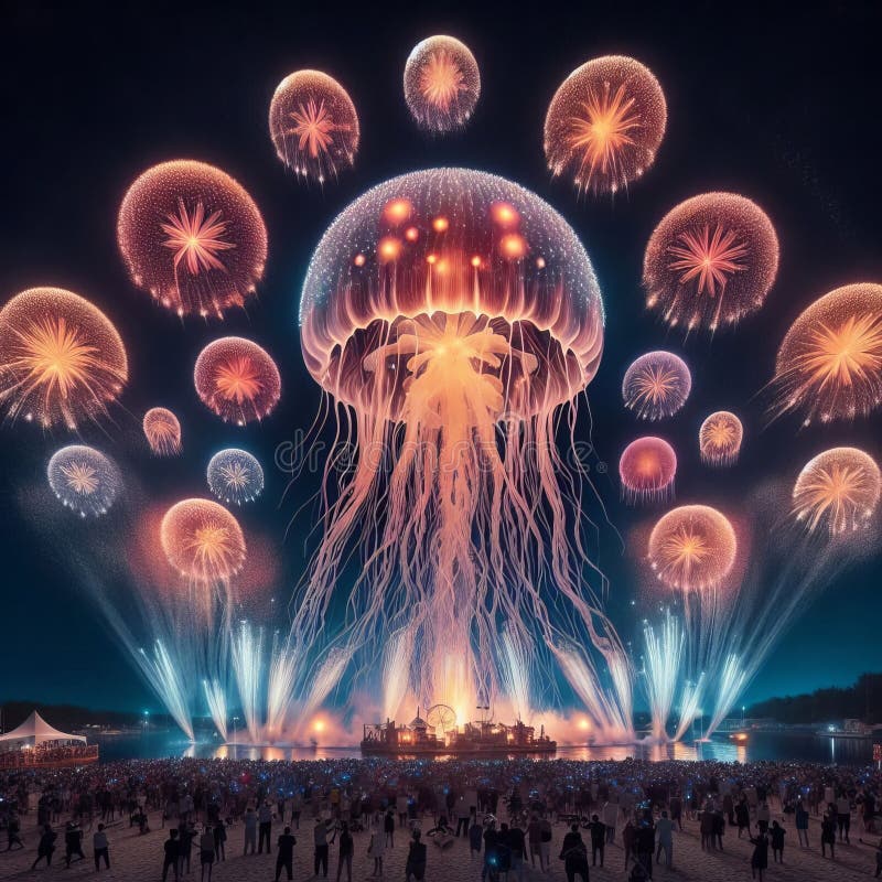 Jellyfish Shells Large, Spherical Fireworks that Explo Stock Photo ...