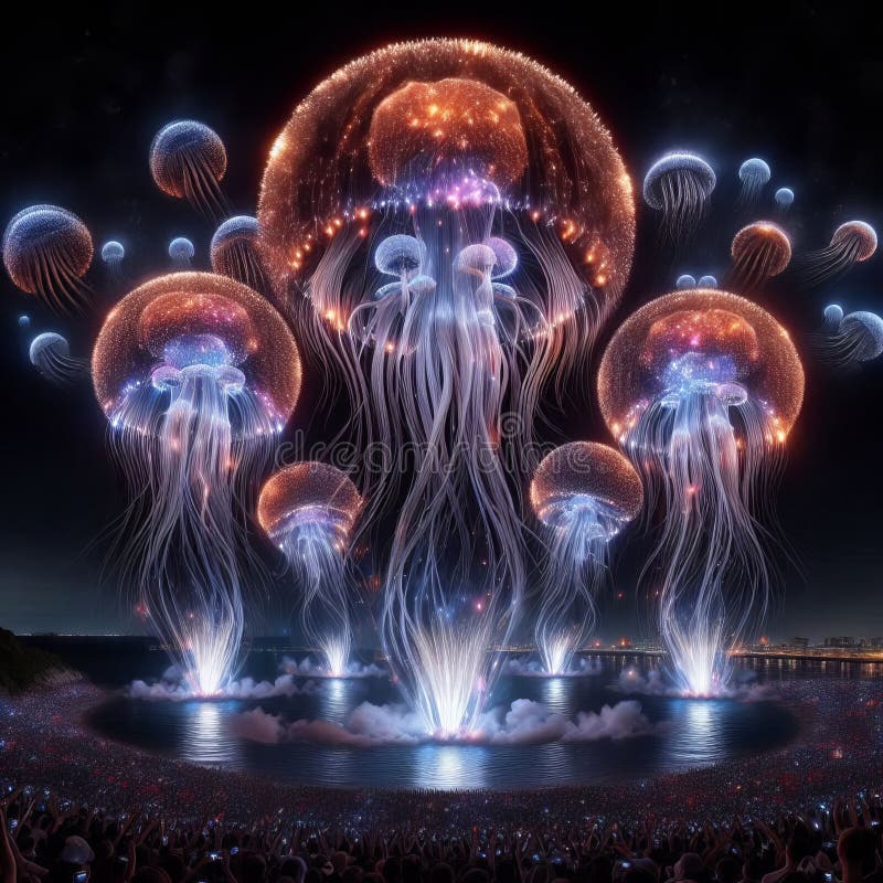 122 61. Jellyfish Shells_ Large, Spherical Fireworks T Stock Image ...