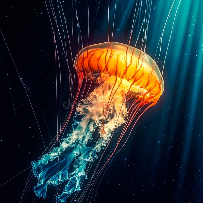 Jellyfish with a Soft Orange Dome Glow and Thin Tentacles Stock Image ...