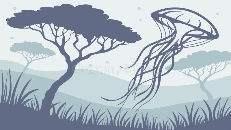 Jellyfish in a Sparse Landscape, Vector Design Generative AI Stock ...