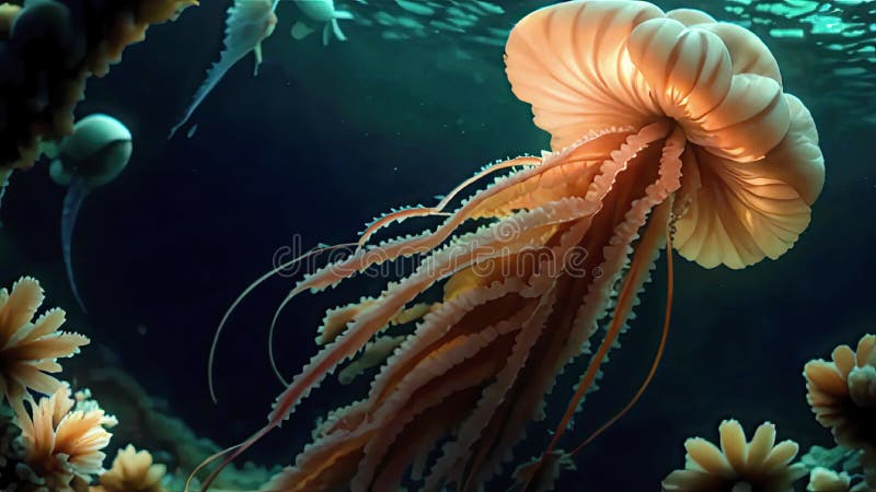 Jellyfish Squirming through a Reef in the Ocean. Generative AI Stock ...