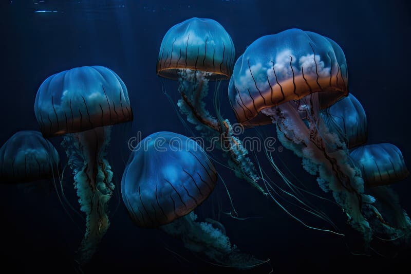 A School of Jellyfish Swimming in Unison Stock Illustration ...