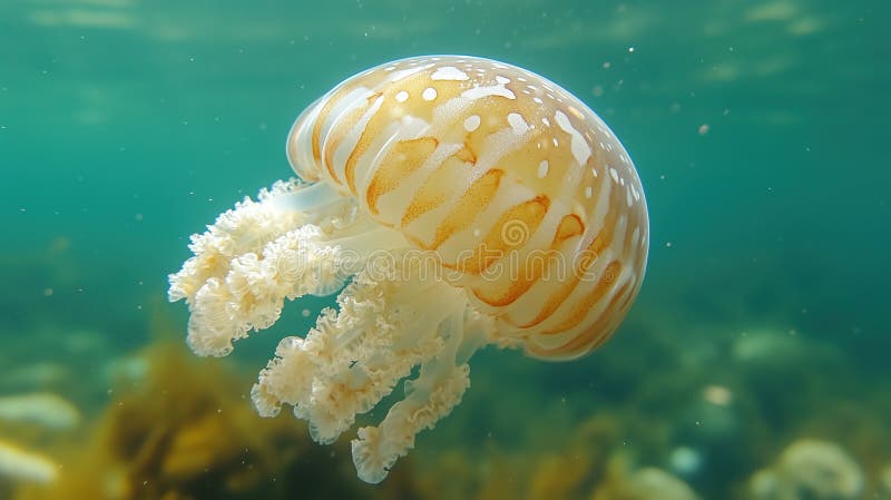 A Jellyfish Swims in the Water with Its Head Above the Surface Stock ...