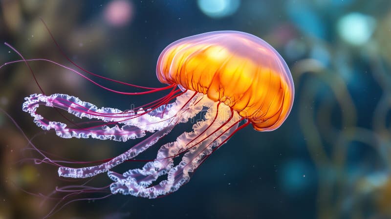 A Jellyfish Swims in the Water with Its Head Above the Surface Stock ...