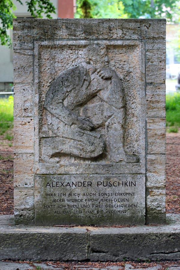 Jena, Germany - May 26, 2023: Monument To Alexander Pushkin, the Famous ... Jena, Germany - May 26, 2023: Monument To Alexander Pushkin, the Famous ...