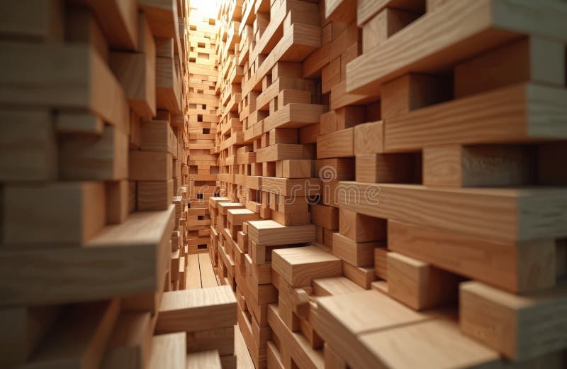 Jenga Blocks Stacked Complex Architectural Pattern. Wooden Blocks ...