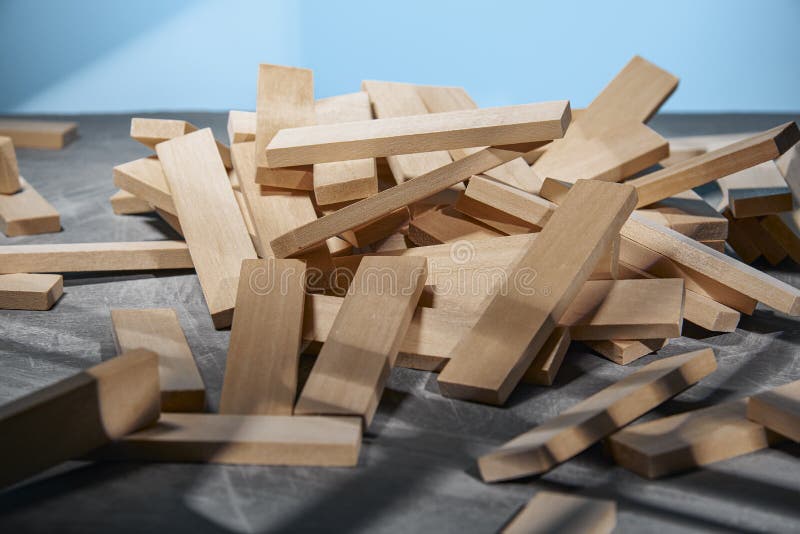 Jenga Game, Randomly Lying on the Table Wooden Blocks for the Game ...
