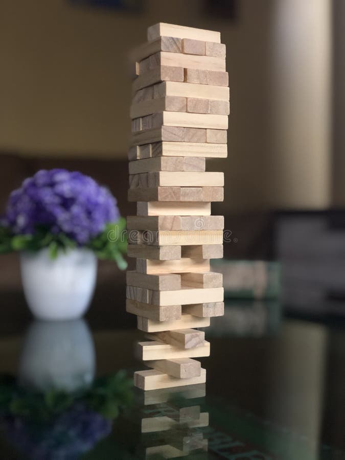 Jenga Game Stack Upwards Showing Balance Stock Photo - Image of hold ...