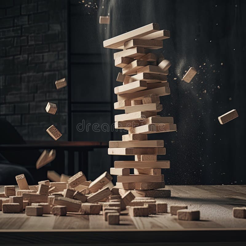 A Jenga Tower Falling Down. Generative AI Stock Illustration ...