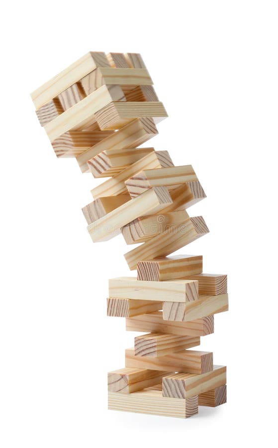 Jenga Tower Made of Wooden Blocks Falling on White Background Stock ... Jenga Tower Made of Wooden Blocks Falling on White Background Stock ...