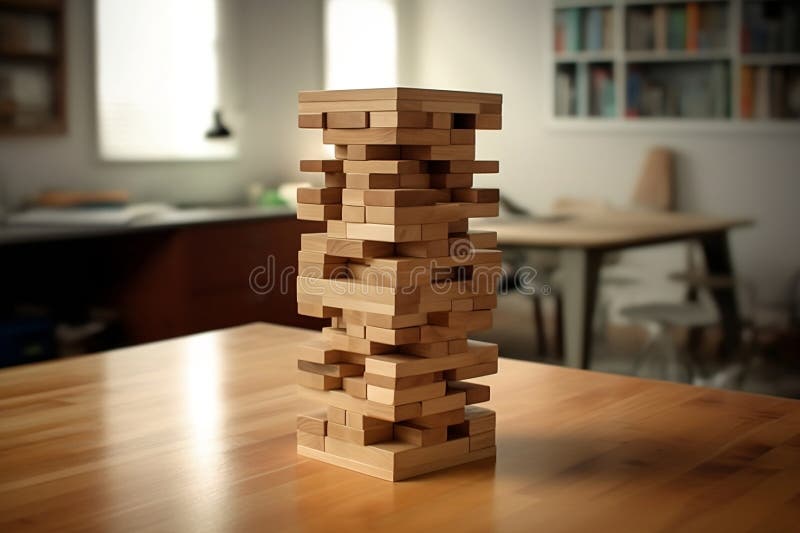 Jenga Tower Structure Solid Standing Made from Wooden on Top of the ...