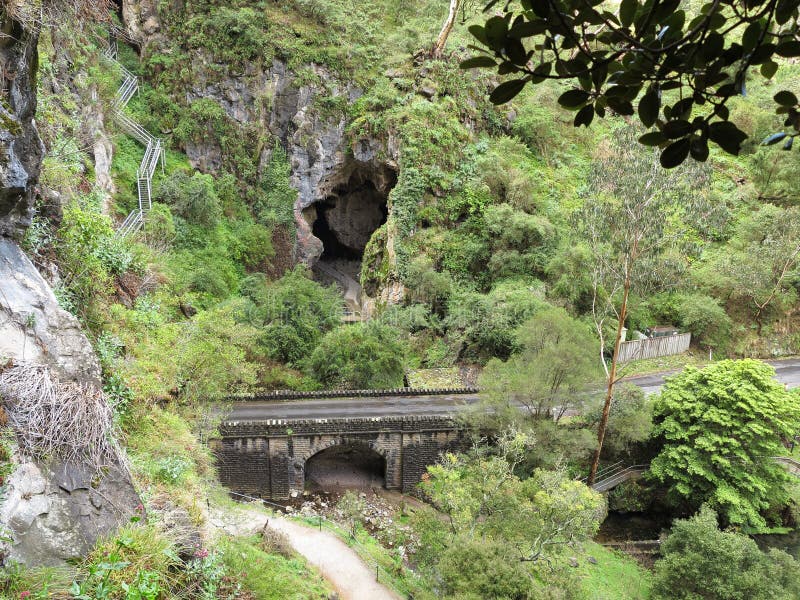 Jenolan Caves Bridge with Nettle Cave Stock Image - Image of coach ...