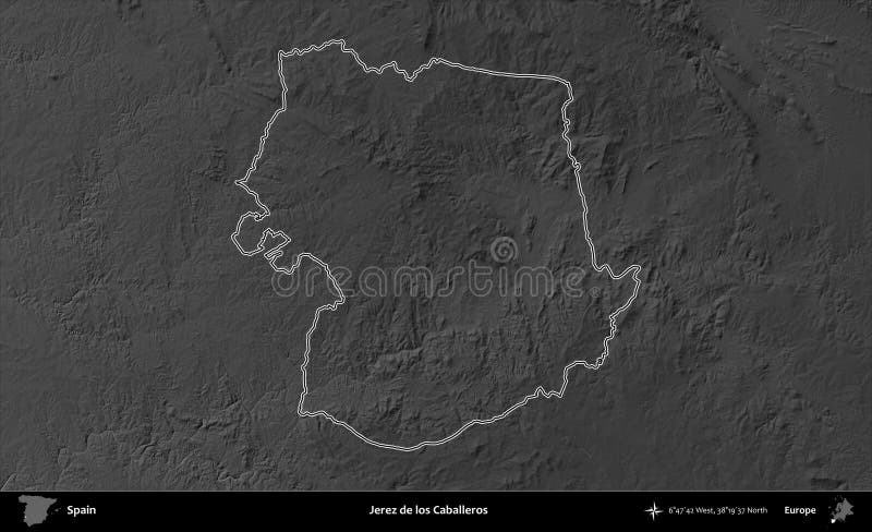 Jerez De Los Caballeros Outlined, Spain. Grayscale Stock Illustration ...