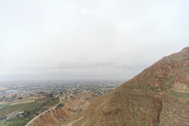 Jericho, Israel. - February 16.2017. View from the Mount of Temptation ...