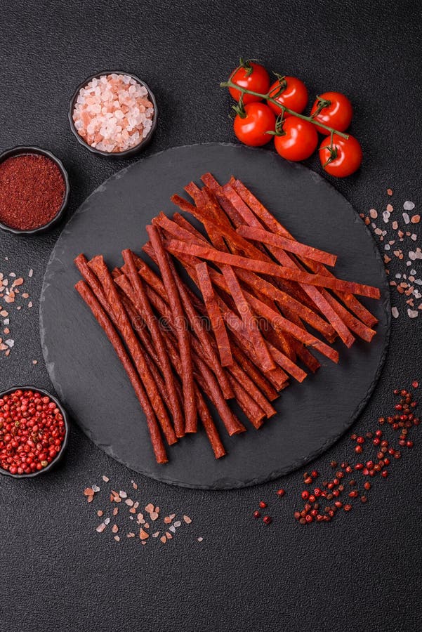 Jerky Dried Fish Sticks with Salt and Spices Stock Photo - Image of ...