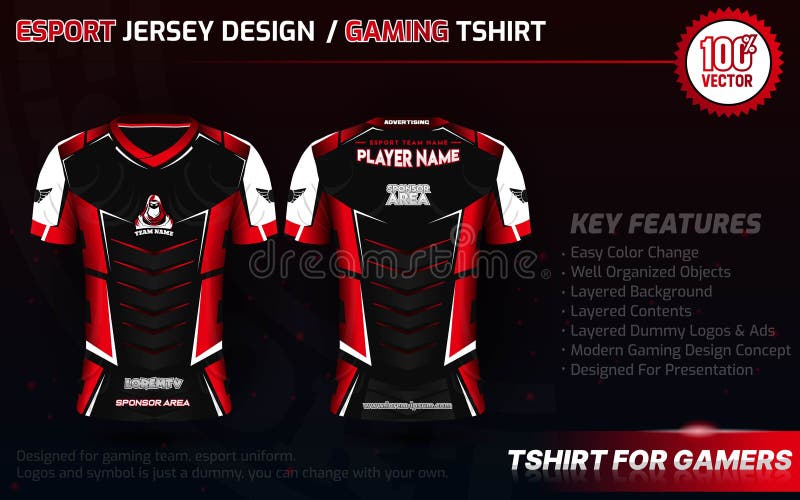 Esport Jersey with Red, White, and Black Color with Waving Style Stock ...