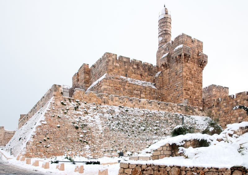 Jerusalém, a Fortaleza De David Na Neve Imagem de Stock - Imagem de ...