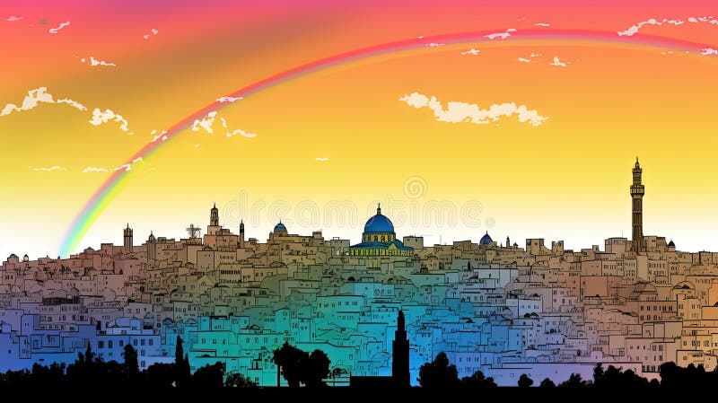 Jerusalem Israel City Colorized Skyline Silhouette Artwork Stock ...