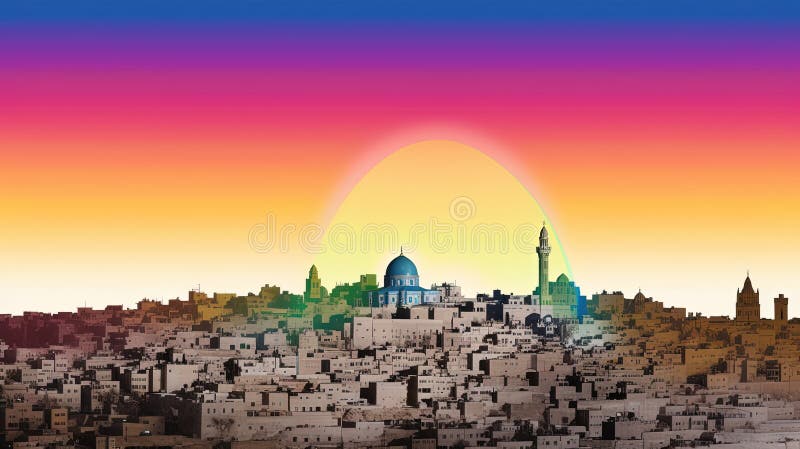 Jerusalem Israel City Colorized Skyline Silhouette Artwork Stock ...