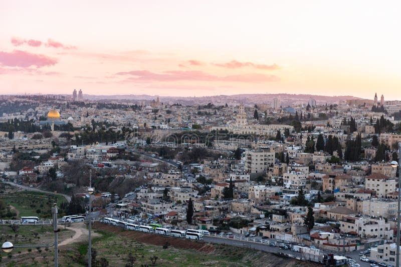 Jerusalem Cityscape in Israel. Sunset Time and Jerusalem Old Town in ...