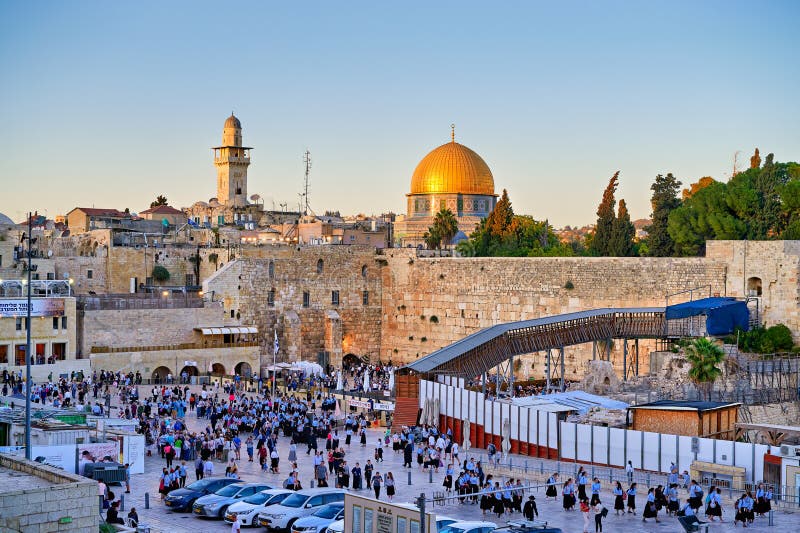 Jerusalem Israel. Dome of the Rock, Temple Mount and Wailing Wall at ...