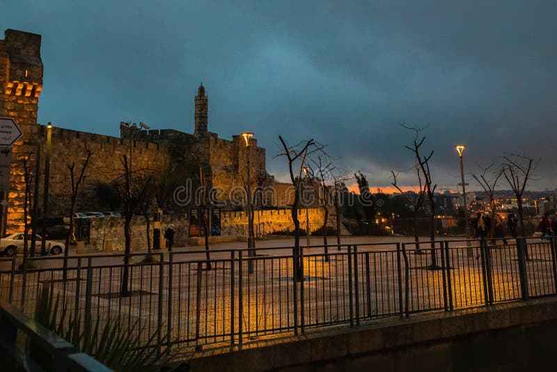 Center of Jerusalem. Central Square, Few People,evening,rain Editorial ...