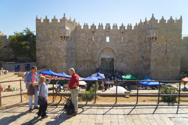 Damascus Gate Old City Jerusalem Night Light Stock Photo - Image of ...
