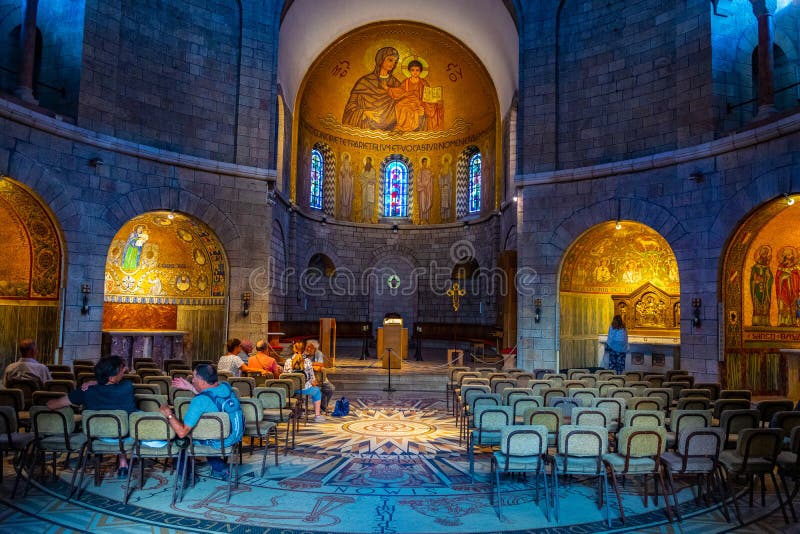 JERUSALEM, ISRAEL, SEPTEMBER 7, 2018: Interior of Franciscan Monastery ...
