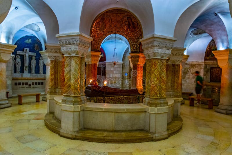JERUSALEM, ISRAEL, SEPTEMBER 7, 2018: Interior of Franciscan Monastery ...
