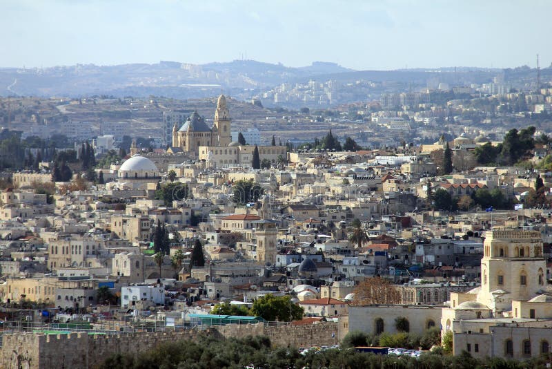 Jerusalem Landscape, View from Mount Scopus. Sunny Day, Clouds on Blue ...