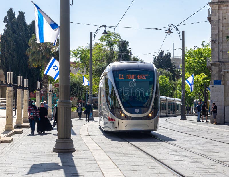 Jerusalem Light Rail Train Tram in Downtown Jerusalem, Jaffa Road ...